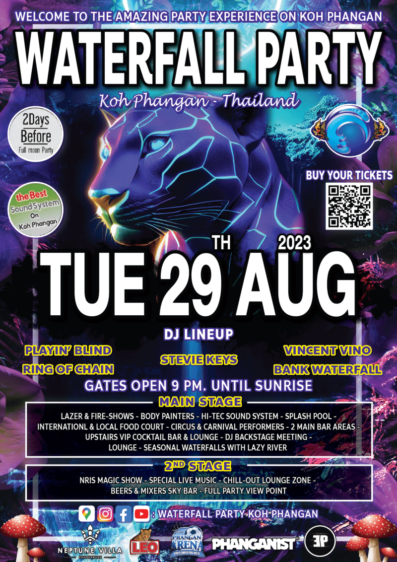29th August: Waterfall Party Opening Full Moon Party | Eventpop | Eventpop