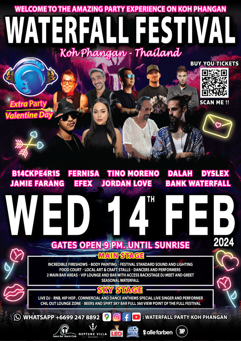 14th February 2024 Extra Waterfall Party Koh Phangan (Valentine Day ...
