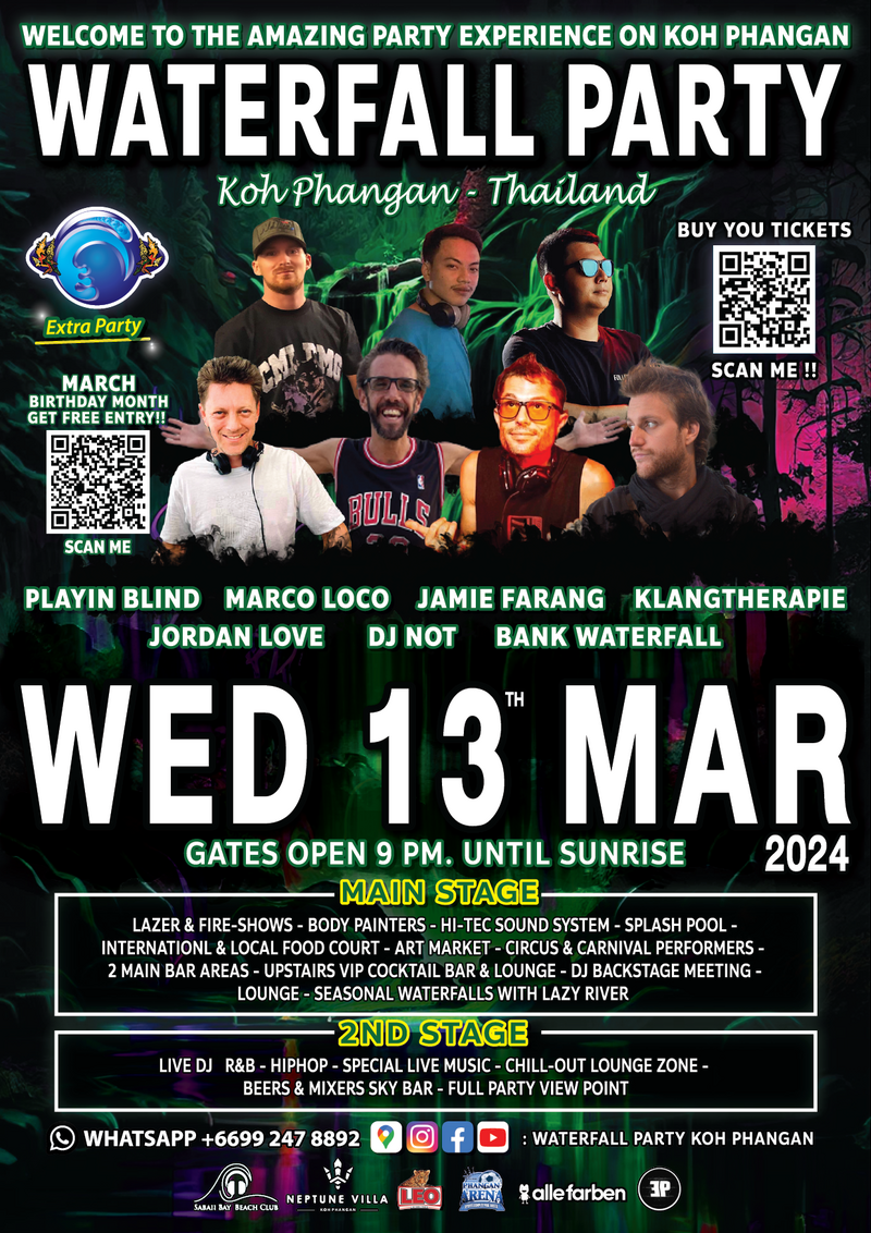 March 13th 2024 Extra Waterfall Party Koh Phangan (Special Edition ...